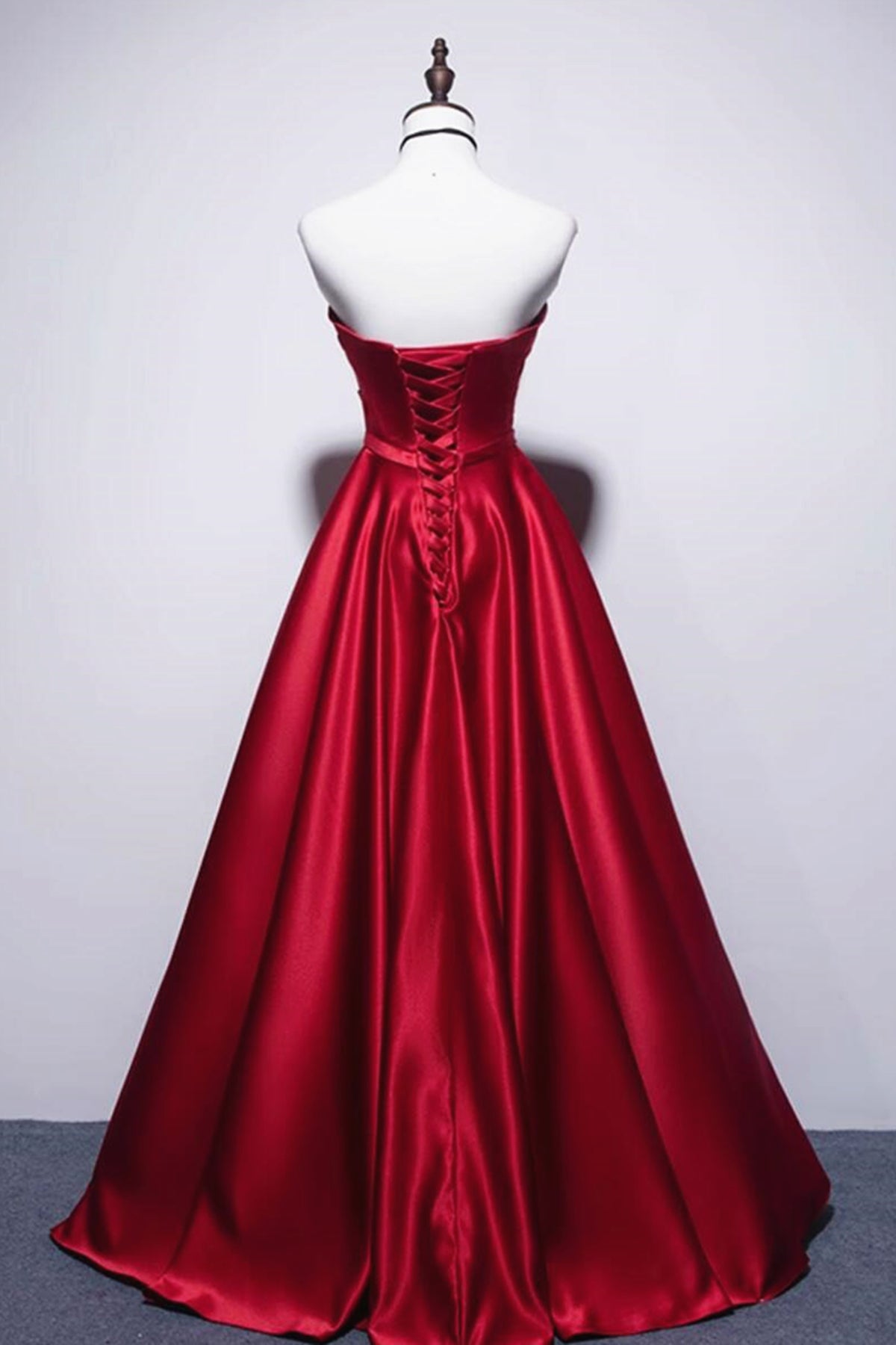 Strapless Red Satin Long Prom Dresses, Dark Red Long Formal Evening Dr ...