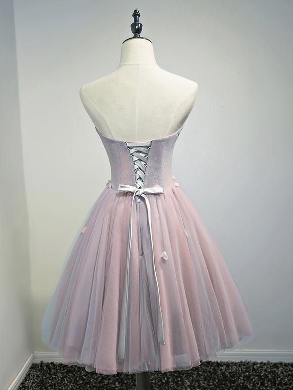 Rose Pink Short Floral Prom Dresses, Short Graduation Homecoming Dress ...