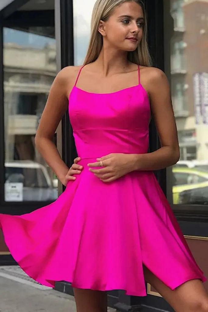 Short Backless Blue Yellow Pink Prom Dresses, Open Back Short Formal H ...