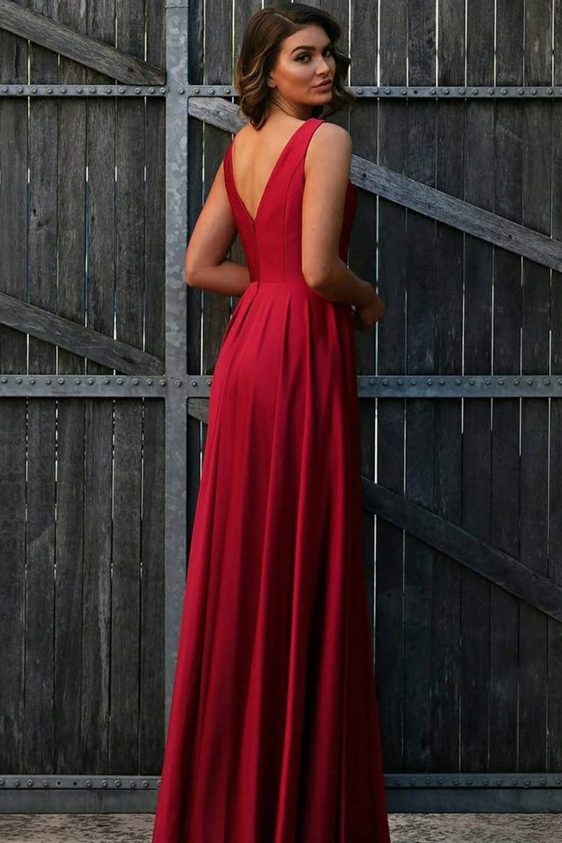 Unique V Neck Open Back Red Long Prom Dresses, Open Back Red Formal Dr ...