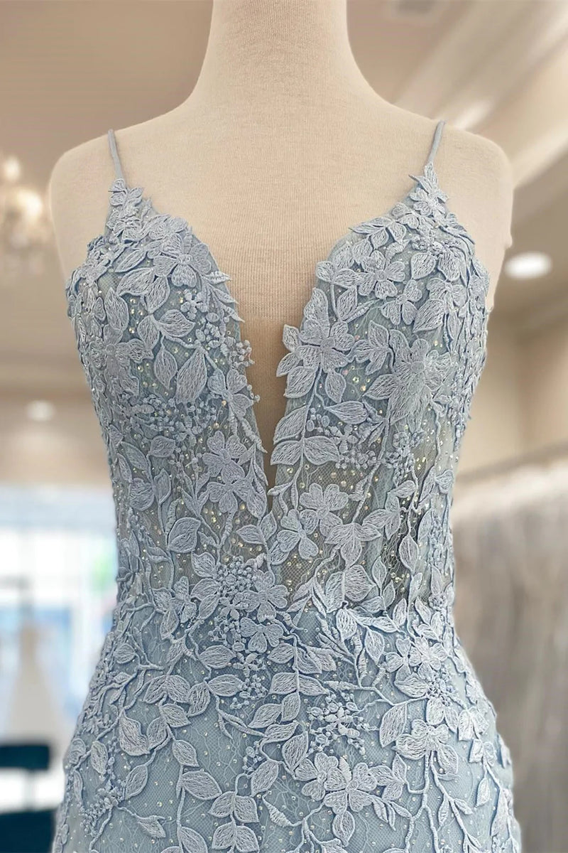 V Neck Light Blue Short Lace Prom Dresses, Light Blue Short Blue Lace ...