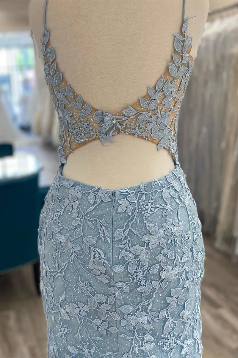 V Neck Light Blue Short Lace Prom Dresses, Light Blue Short Blue Lace ...